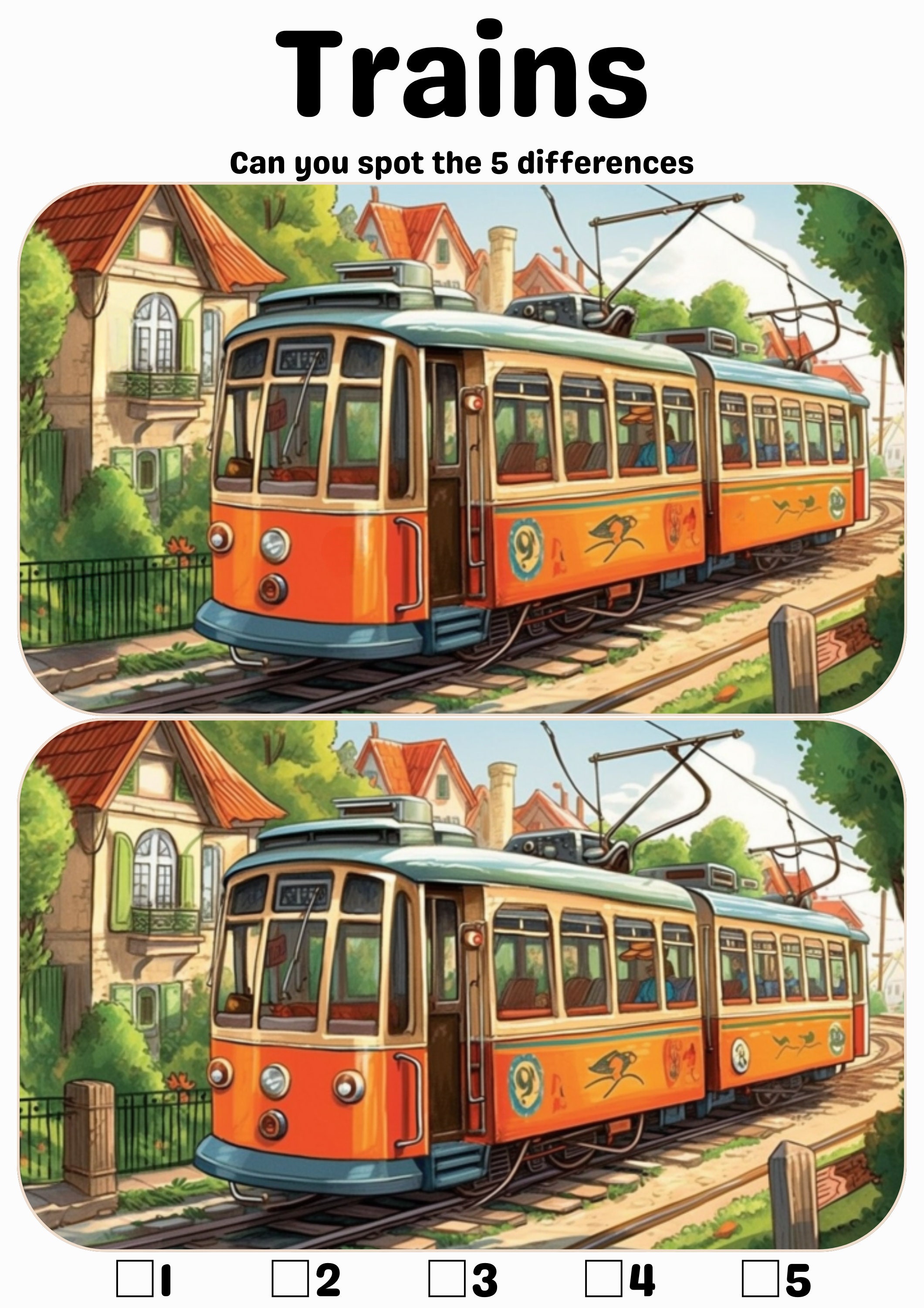 Spot the Difference - Set of 8 Trains Themed With Answer Sheet ...