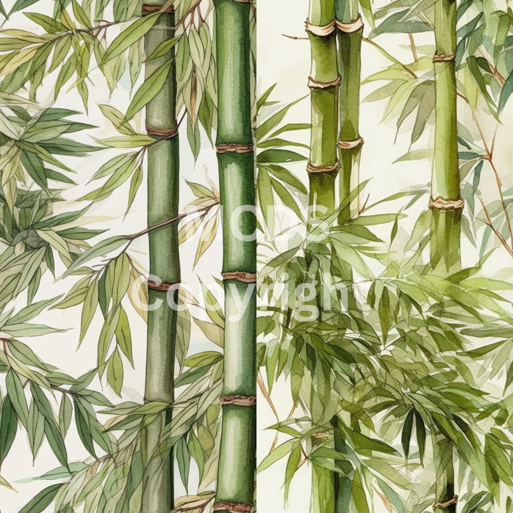 12 Watercolour Bamboo Plants Seamless Digital Tile Pattern Bamboo ...