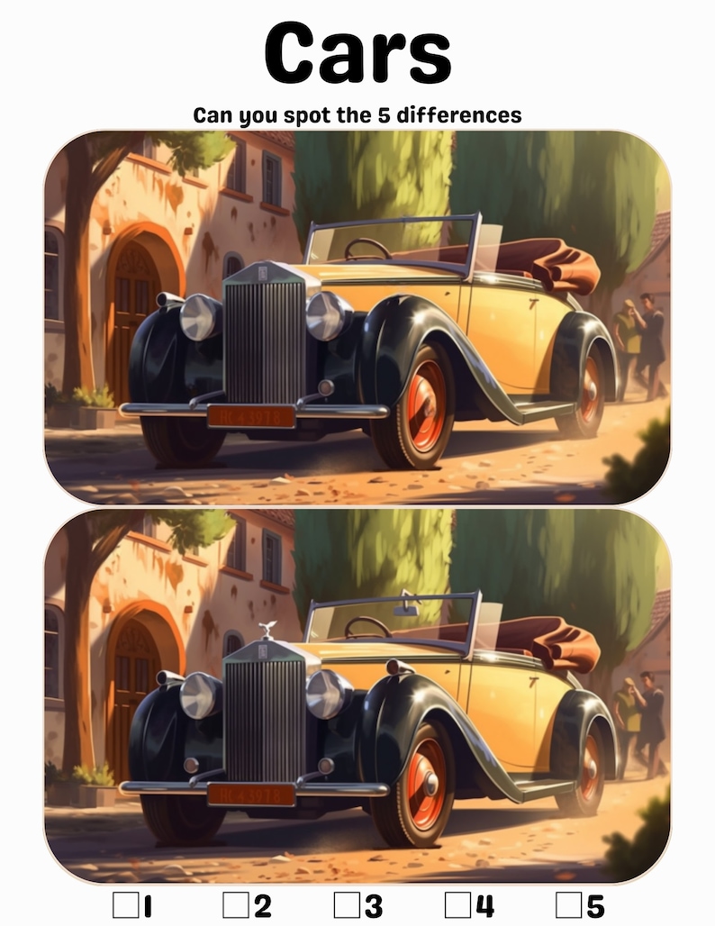 Spot the Difference - Set of 8 Cars Themed With Answer Sheet - Digital ...