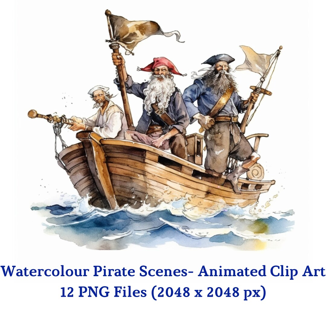12 Watercolour Pirate Clipart Animated Characters, Mystic Watercolor ...