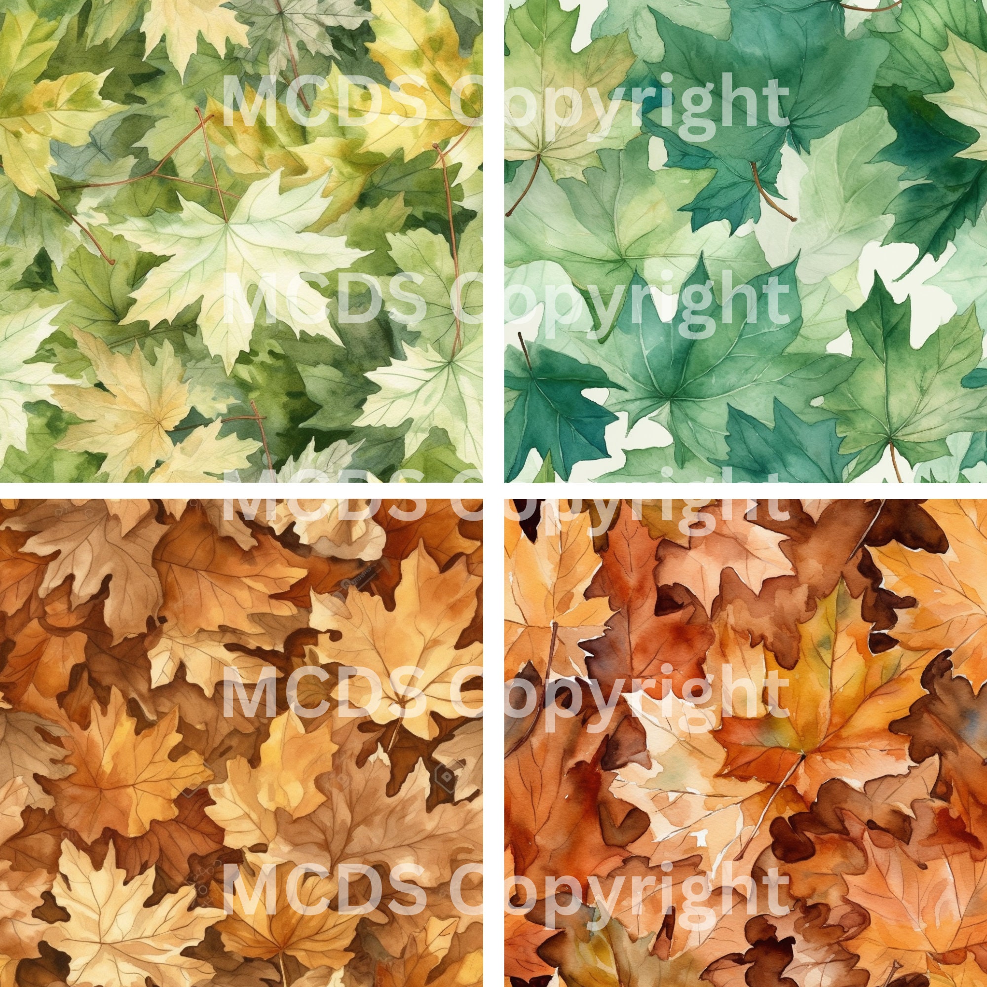 12 Watercolour Maple Leaves Digital Tile Pattern Leaf Print for ...