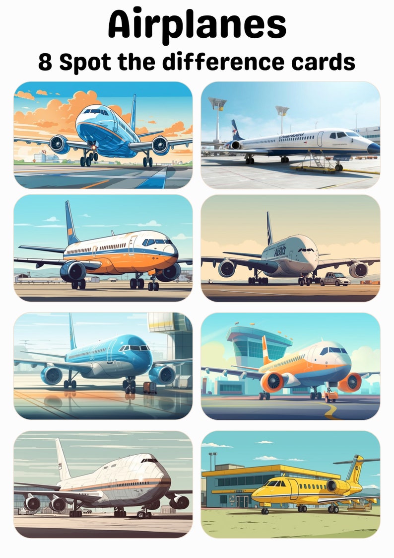 Spot the Difference - Set of 8 Airplanes Themed With Answer Sheet ...
