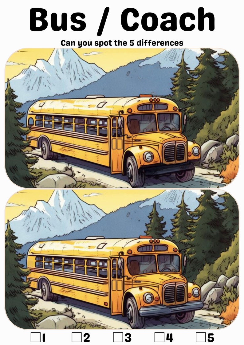 Spot the Difference - Set of 8 Bus & Coach Themed With Answer Sheet ...