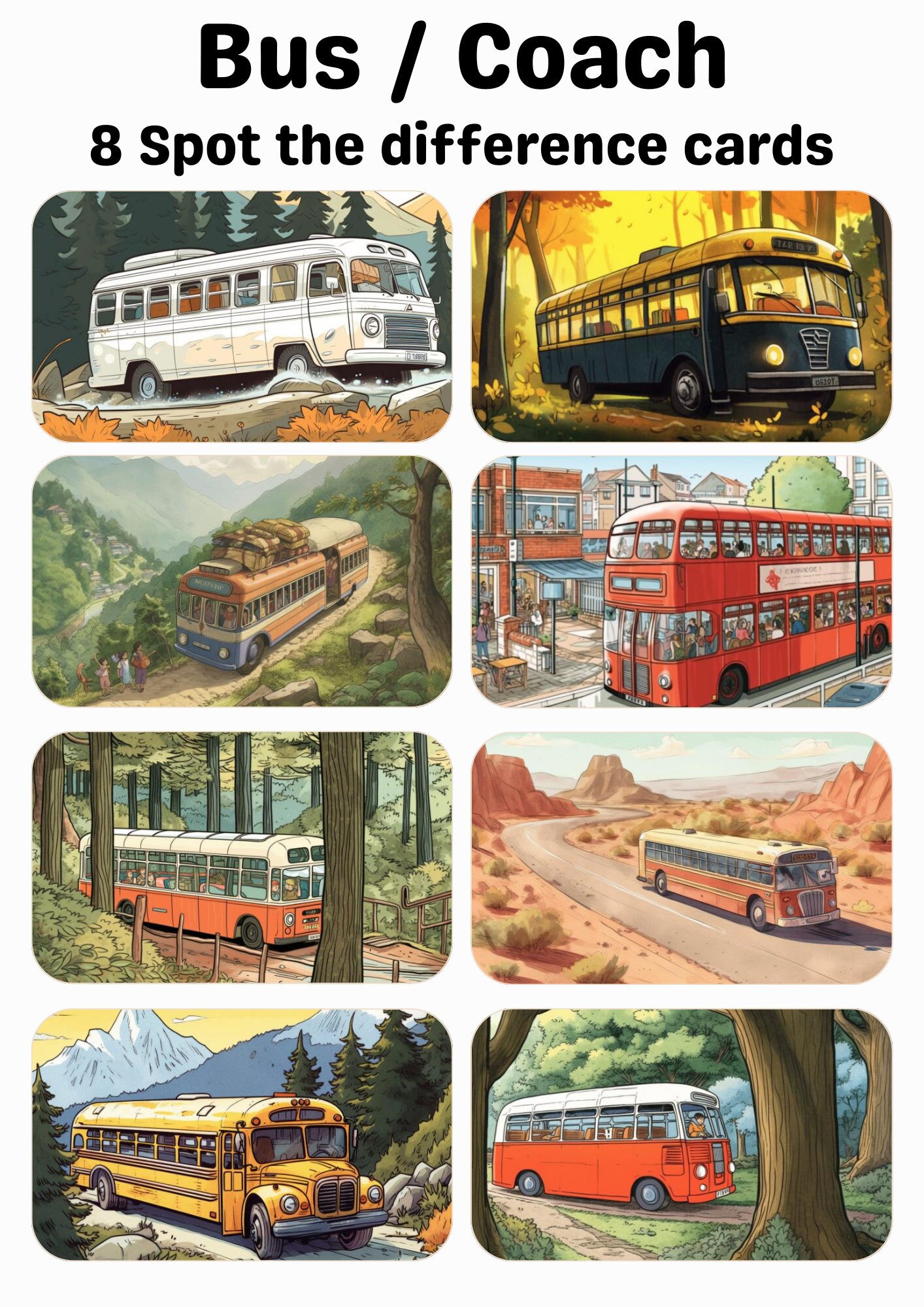 Spot the Difference - Set of 8 Bus & Coach Themed With Answer Sheet ...