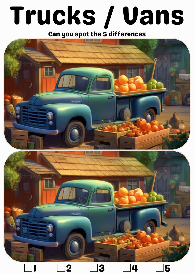Spot the Difference - Set of 8 Trucks & Vans Themed With Answer Sheet ...