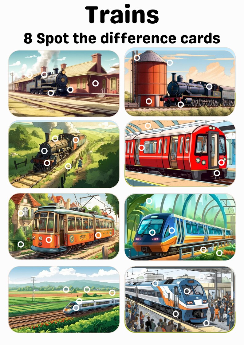 Spot the Difference - Set of 8 Trains Themed With Answer Sheet ...