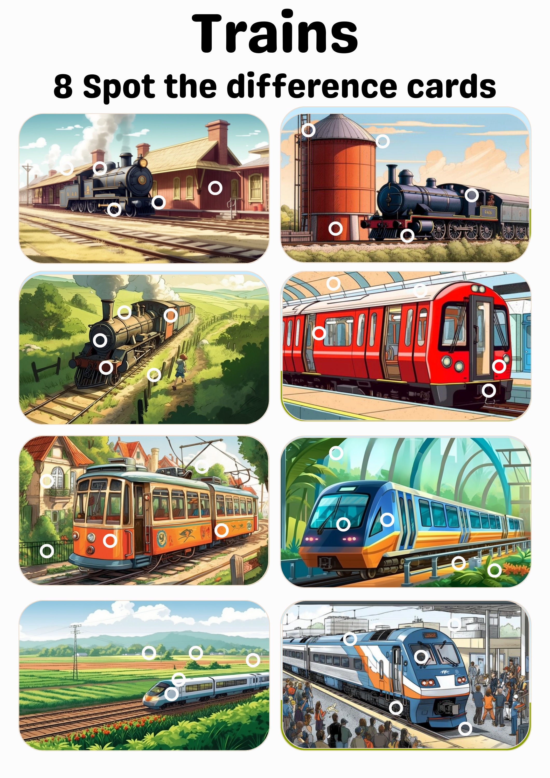 Spot the Difference - Set of 8 Trains Themed With Answer Sheet ...
