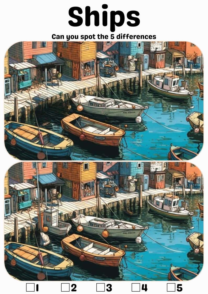 Spot the Difference Set of 8 Ship Themed With Answer Sheet Digital ...