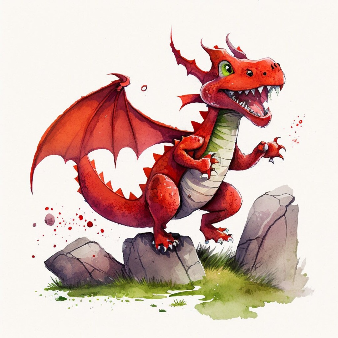12 Watercolour Red Dragon Animated Figure Clipart Red Dragon ...
