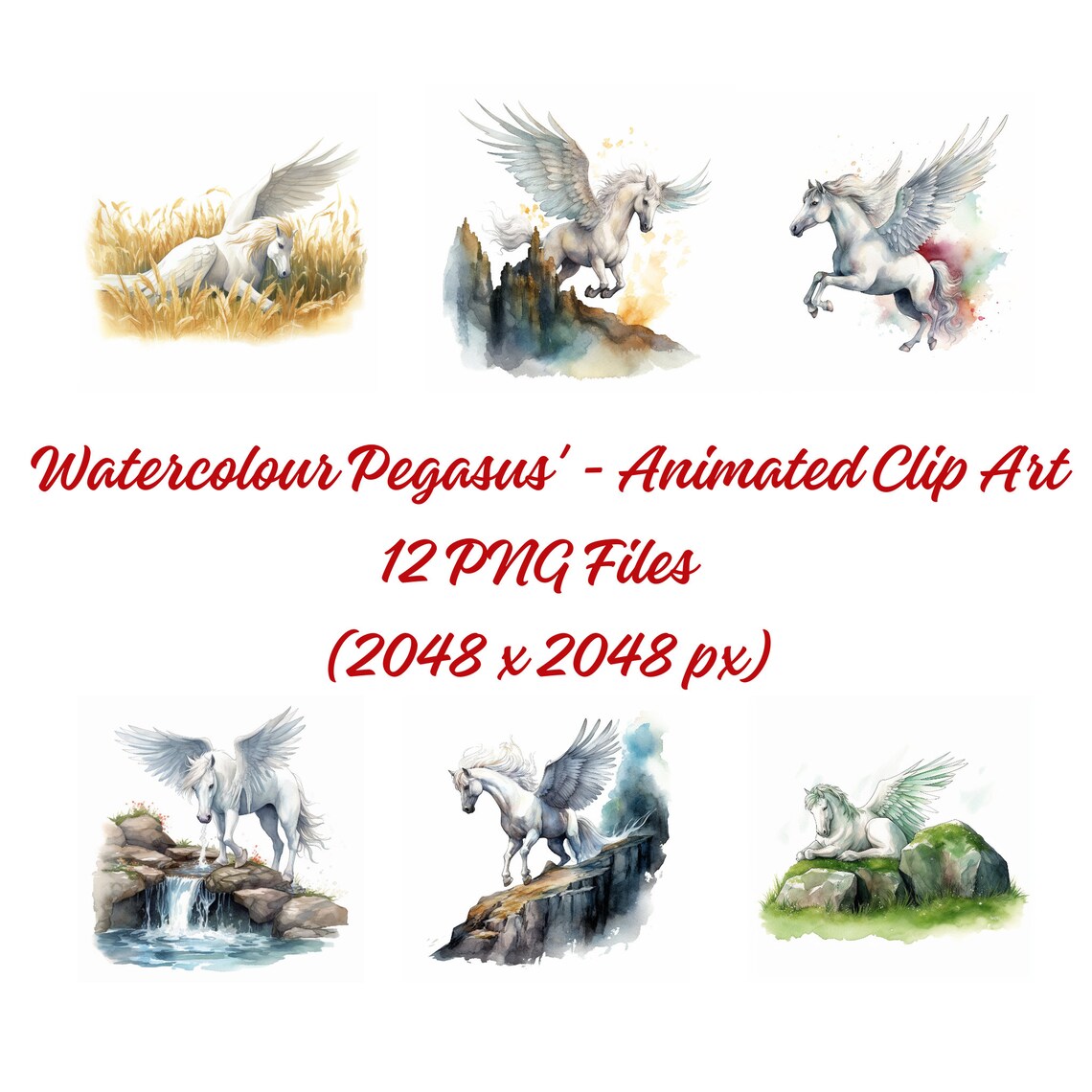 12 Watercolour Pegasus' Clipart Animated Characters, Mystical ...