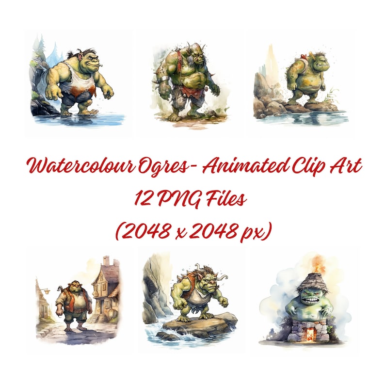 12 Watercolour Ogres Clipart Animated Characters, Mystical Watercolor ...