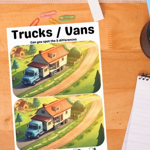 Spot the Difference - Set of 8 Trucks & Vans Themed With Answer Sheet ...
