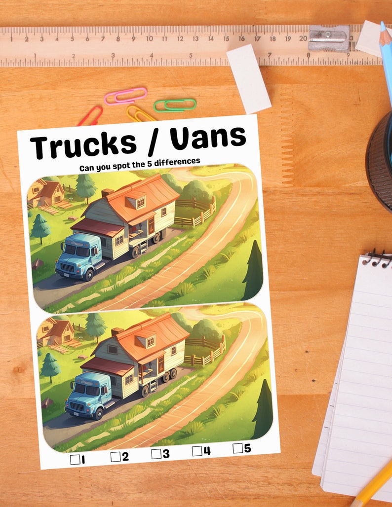 Spot the Difference - Set of 8 Trucks & Vans Themed With Answer Sheet ...
