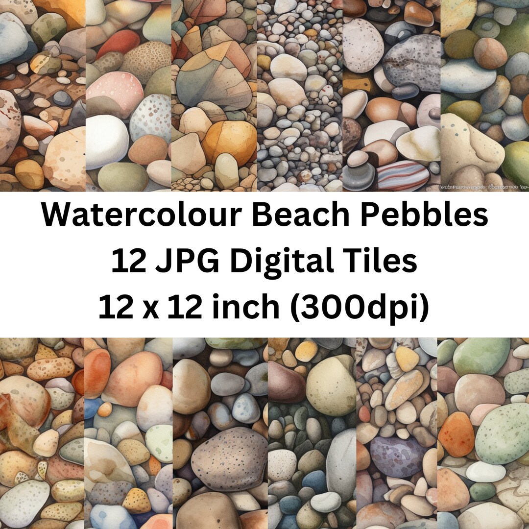 12 Watercolour Beach Pebble Seamless Digital Tile Pattern Beach Pebble ...