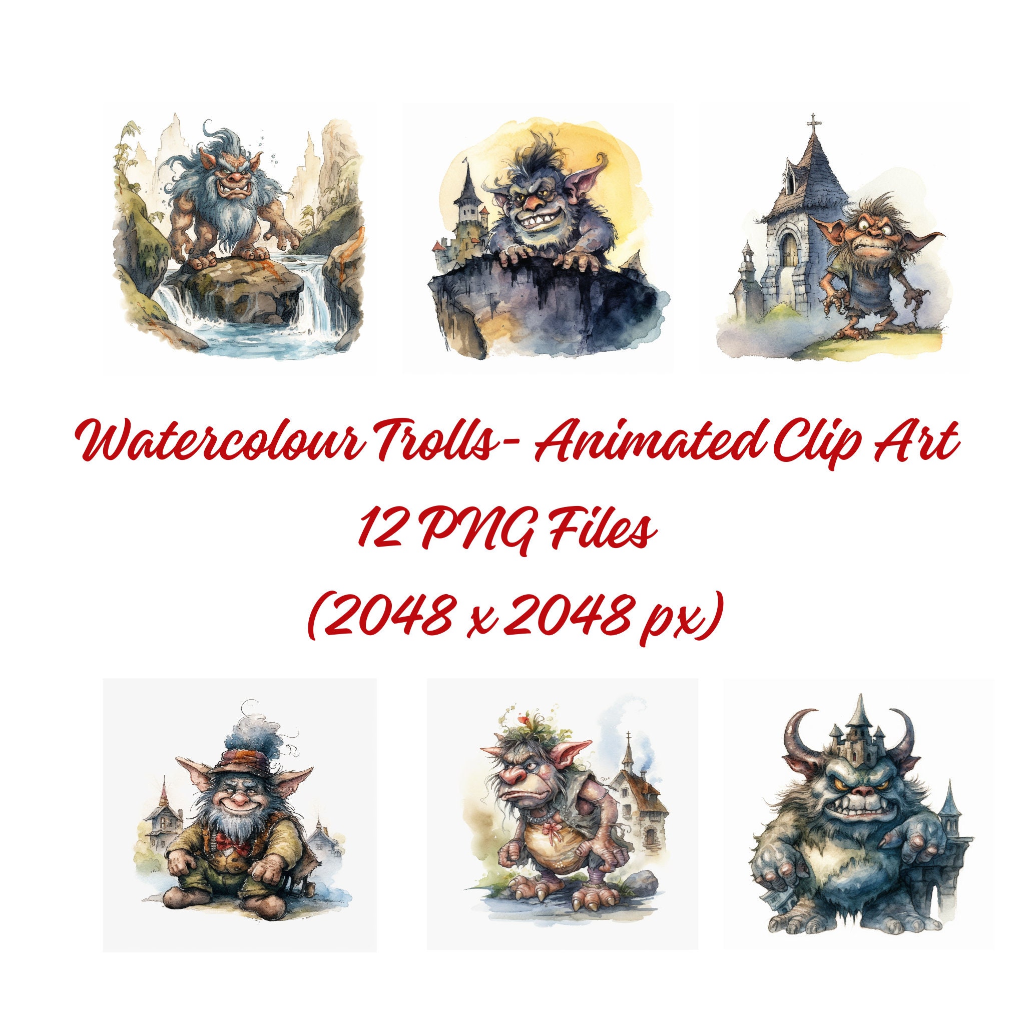 12 Watercolour Trolls Clipart Animated Characters, Mystical Watercolor ...