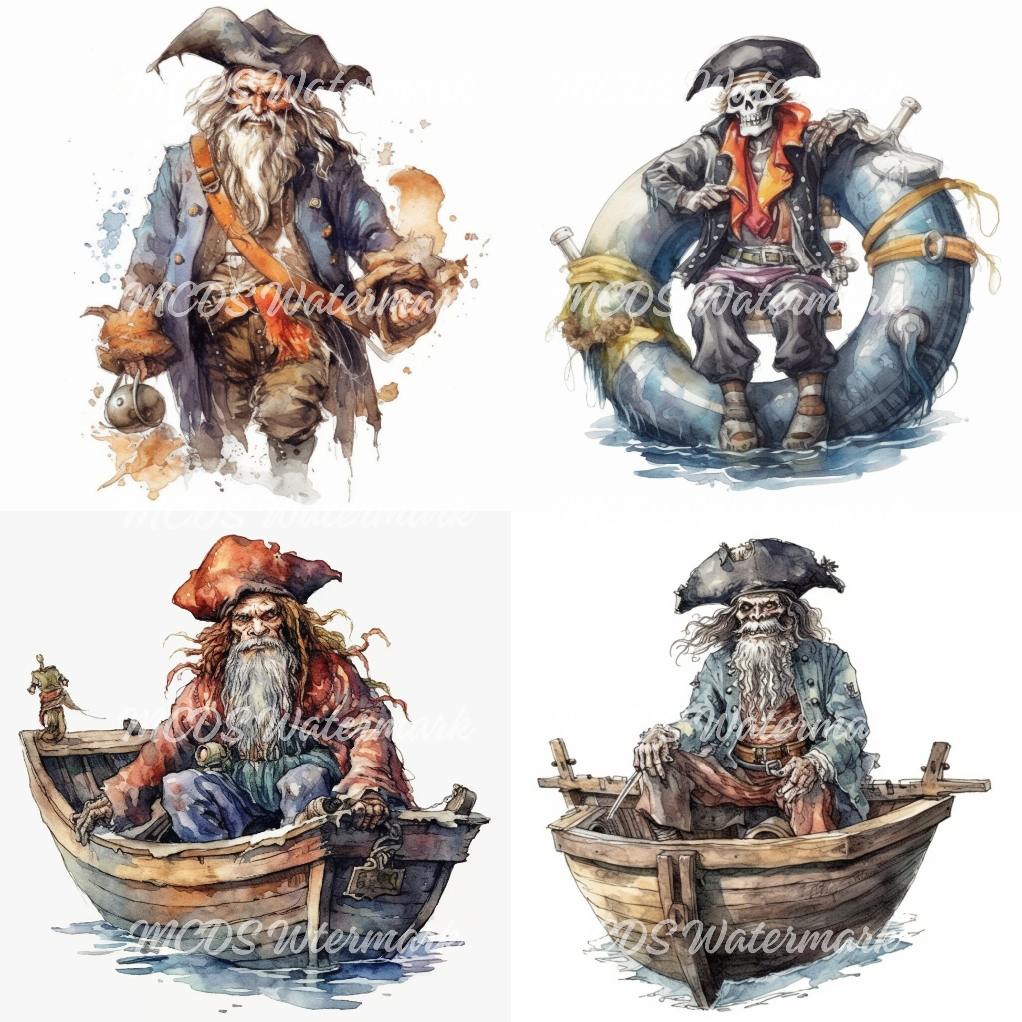 12 Watercolour Pirate Clipart Animated Characters, Mystic Watercolor ...