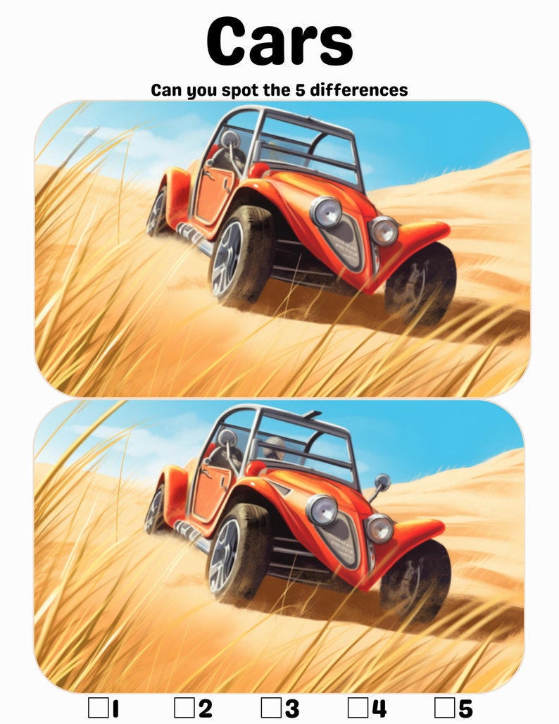 Spot the Difference - Set of 8 Cars Themed With Answer Sheet - Digital ...