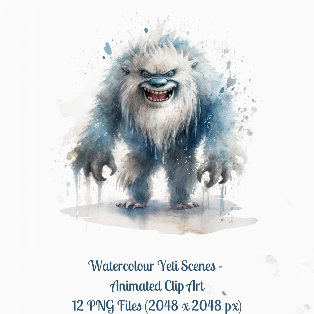 12 Watercolour Yeti Clipart Animated Characters, Mystic Watercolor Snow ...