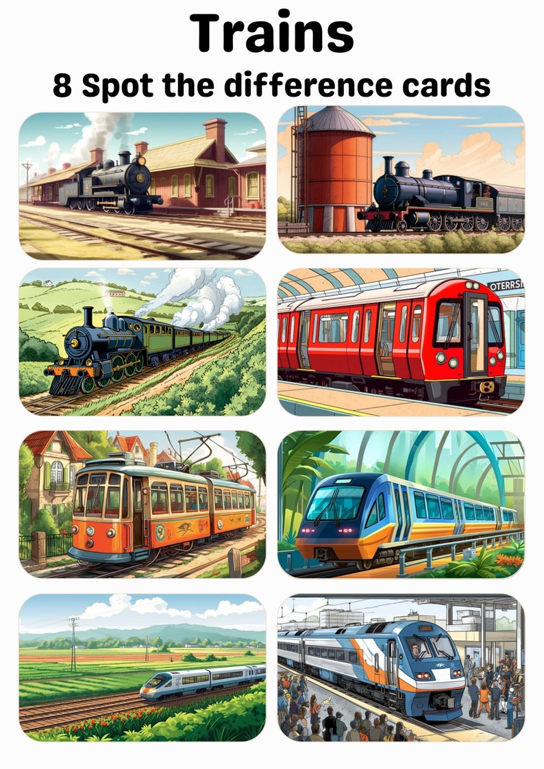 Spot the Difference - Set of 8 Trains Themed With Answer Sheet ...