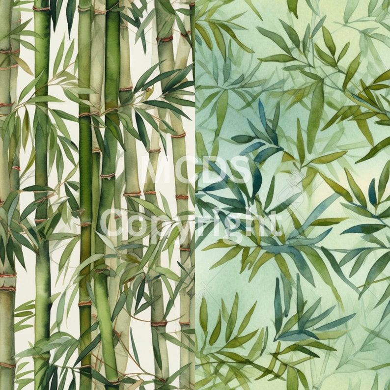 12 Watercolour Bamboo Plants Seamless Digital Tile Pattern Bamboo ...