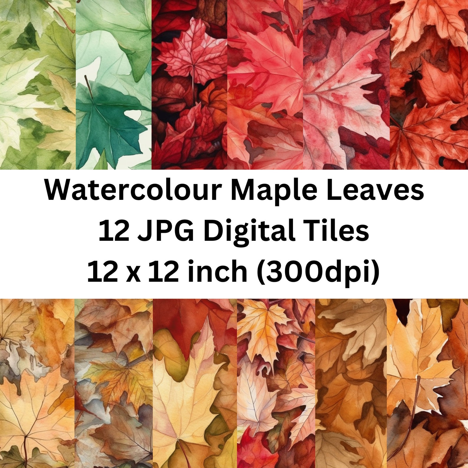 12 Watercolour Maple Leaves Digital Tile Pattern Leaf Print for ...