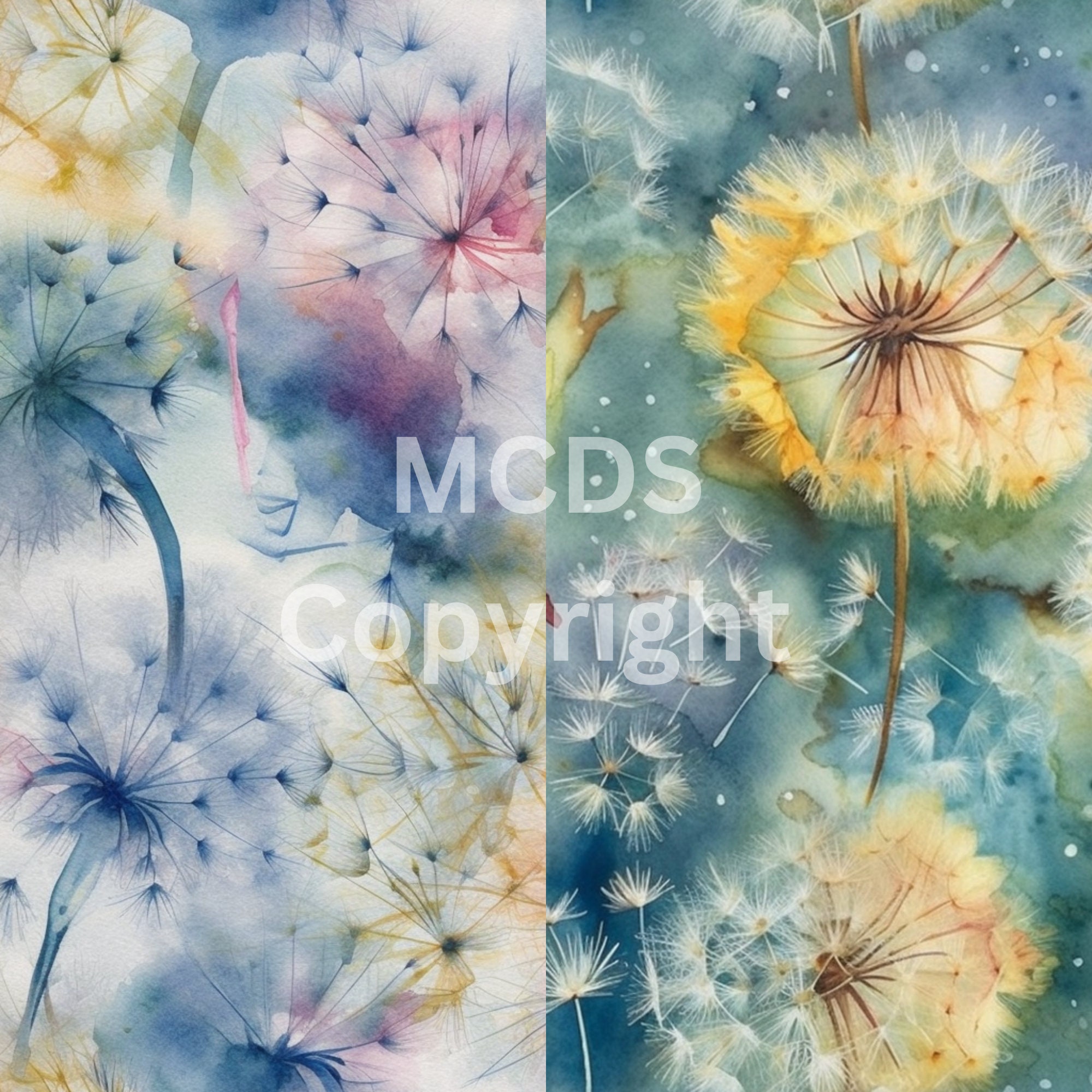 12 Watercolour Dandelion Seamless Digital Tile Dandelion Scene ...