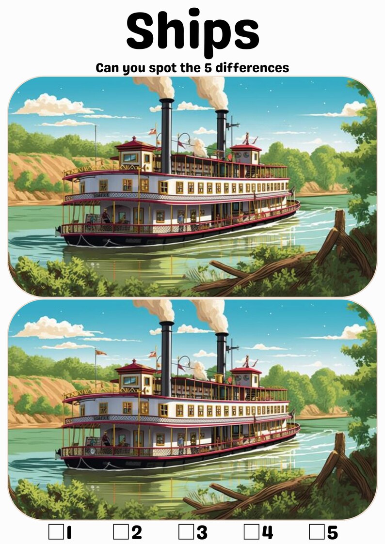 Spot the Difference Set of 8 Ship Themed With Answer Sheet Digital ...