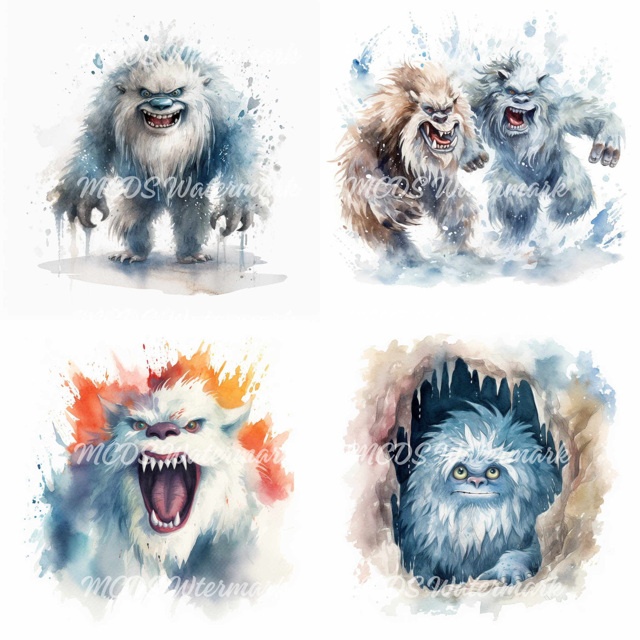 12 Watercolour Yeti Clipart Animated Characters, Mystic Watercolor Snow ...