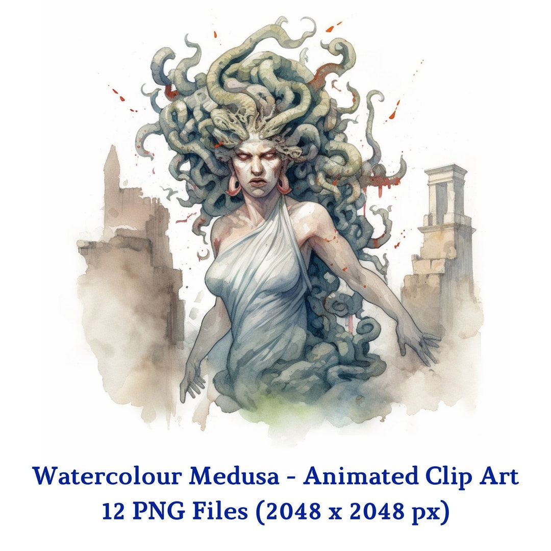 12 Watercolour Medusa Clipart Animated Characters, Mystic Watercolor ...