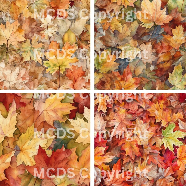 12 Watercolour Maple Leaves Digital Tile Pattern Leaf Print for ...
