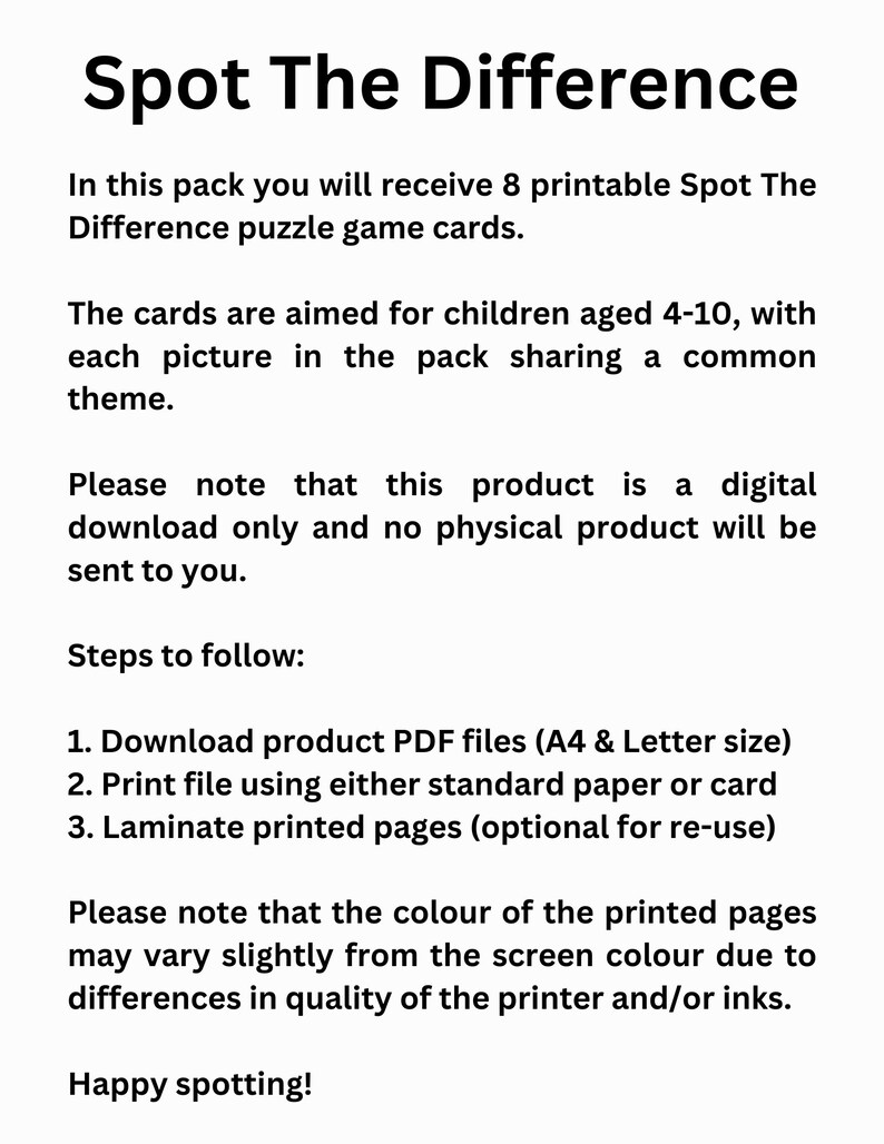 Spot the Difference - Set of 8 Cars Themed With Answer Sheet - Digital ...