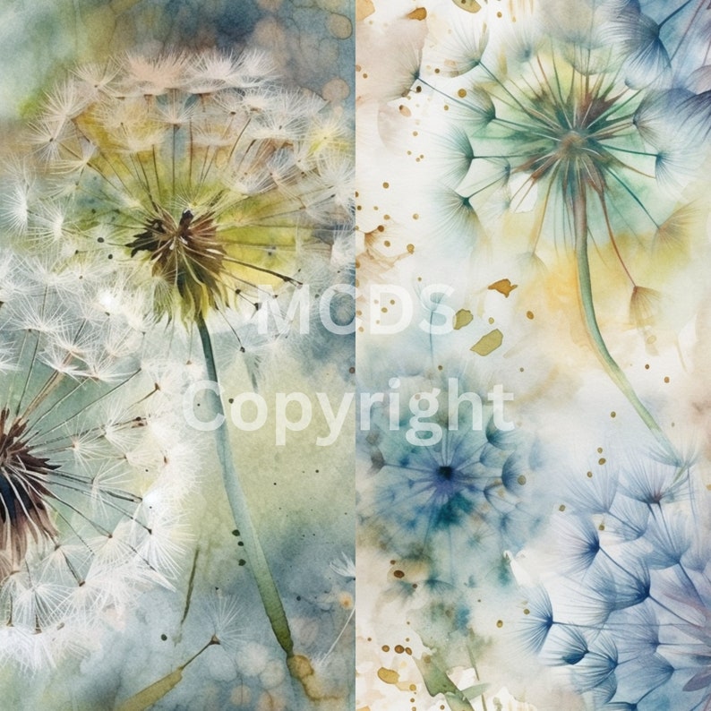 12 Watercolour Dandelion Seamless Digital Tile Dandelion Scene ...
