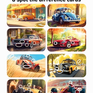 Spot the Difference - Set of 8 Cars Themed With Answer Sheet - Digital ...