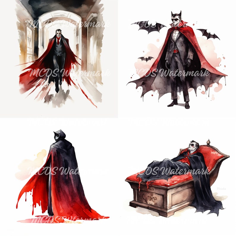12 Watercolour Vampires Clipart Animated Characters, Mystic Watercolor ...