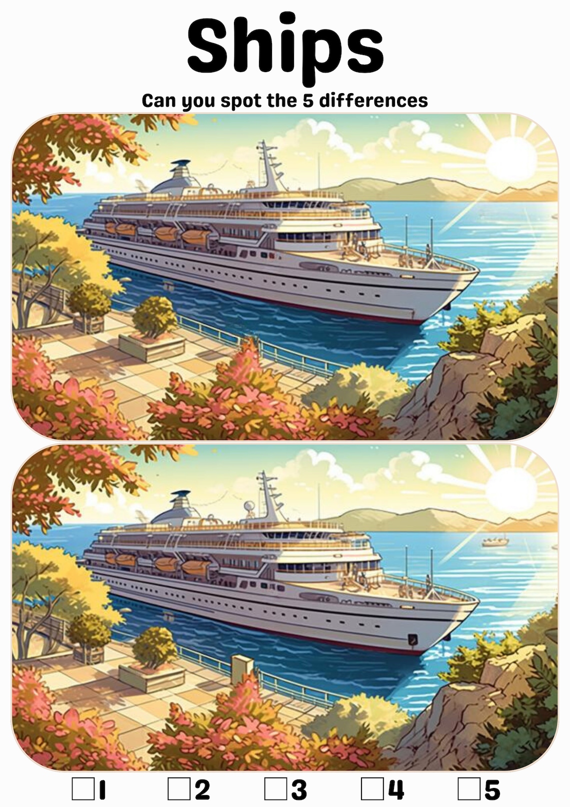 Spot the Difference - Set of 8 Ship Themed With Answer Sheet - Digital ...