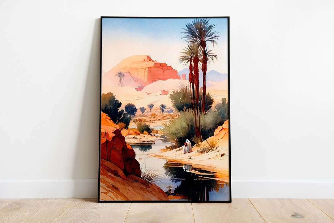 Egyptian Landscape Painting, Egyptian Landscape in Watercolor, Pyramids ...