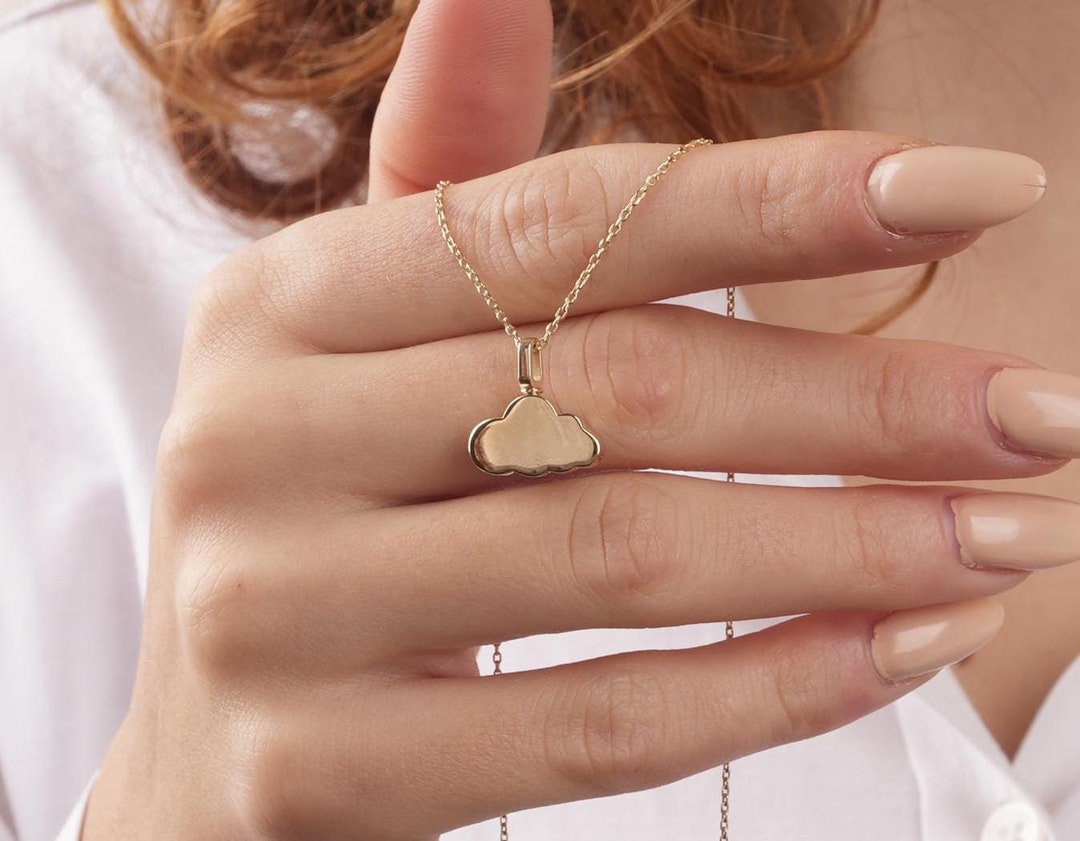 14K 18K Solid Gold Cremation Urn Cloud Necklace, Gold Urn Necklace ...