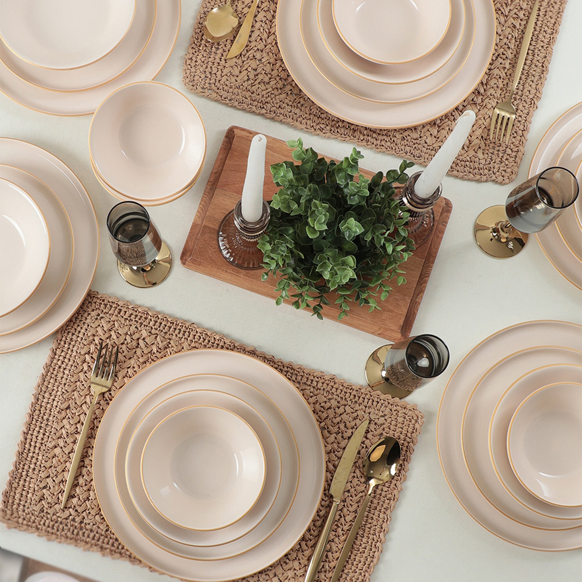 8 Piece Ceramic Dinnerware Set Cream Color Ceramic Plate Set - Etsy