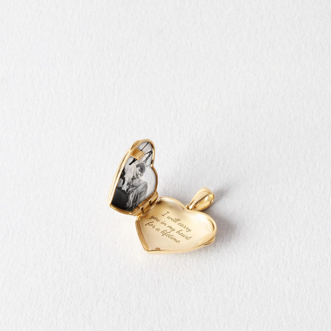 14K Solid Gold Locket Pendant , Real Gold Heart Shape Locket , Custom ...