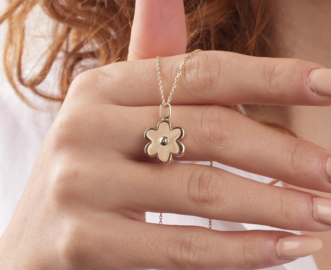 14K 18K Solid Gold Cremation Urn Daisy Flower Necklace, Gold Urn ...