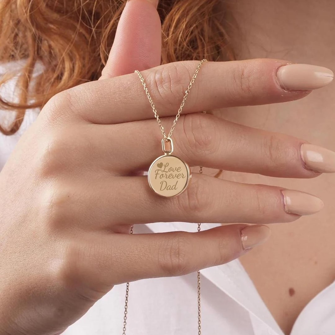 14K 18K Solid Gold Cremation Urn Disc Necklace, Gold Urn Necklace ...