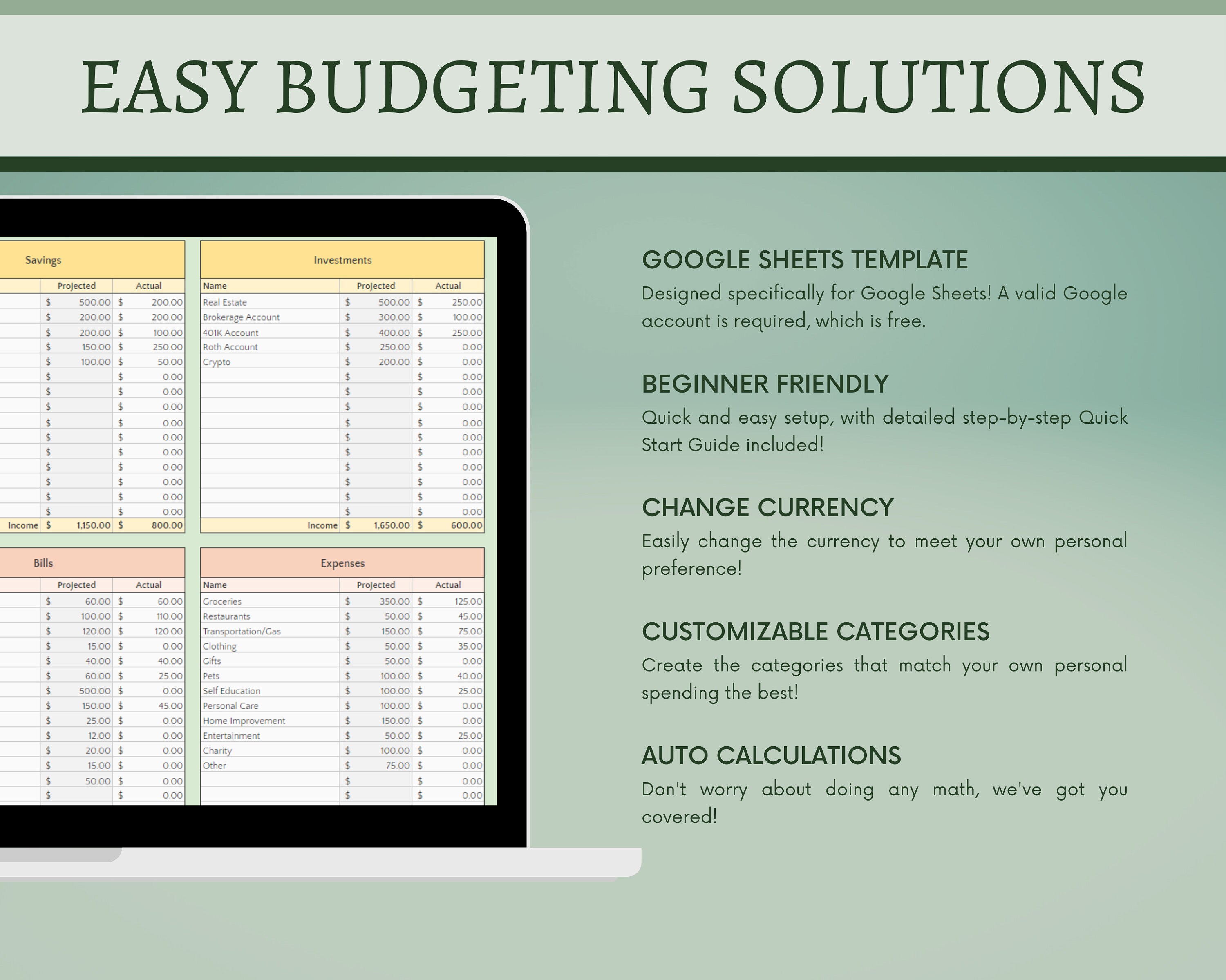 Monthly Budget Google Sheets Financial Planner Spreadsheet Template ...