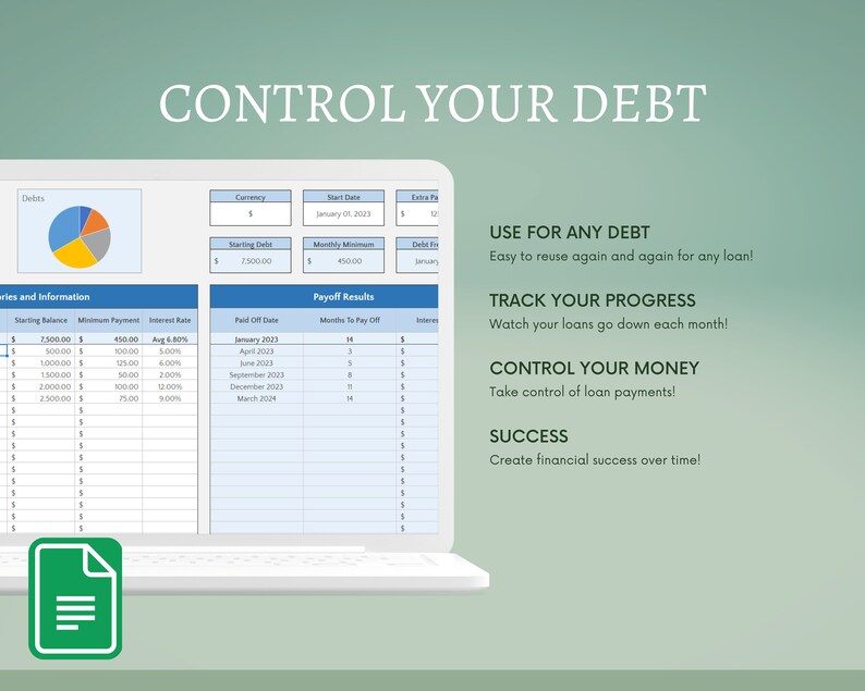 Debt Snowball Calculator Google Sheets, Debt Free Planner, Loan Payoff ...