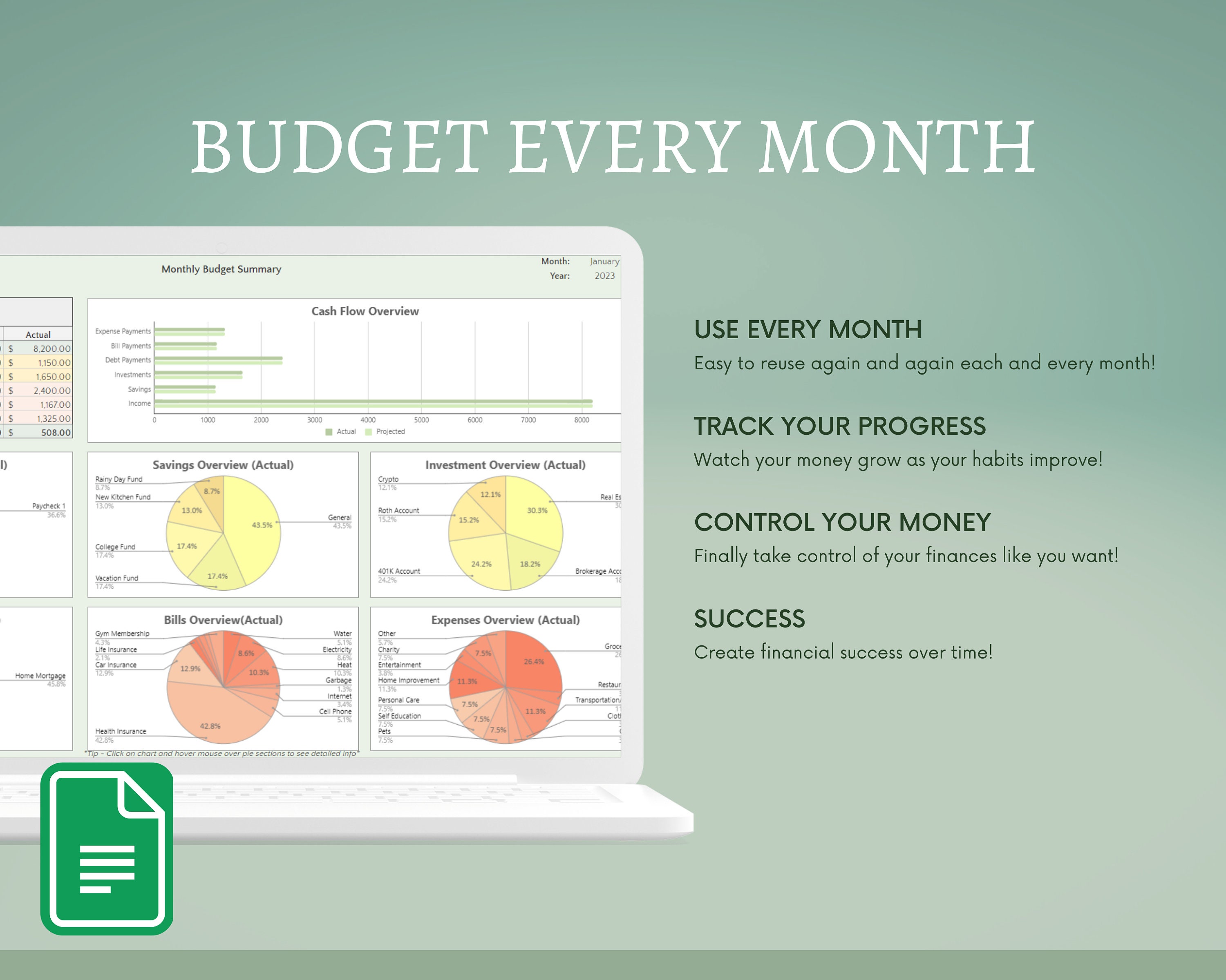 Monthly Budget Google Sheets Financial Planner Spreadsheet Template ...