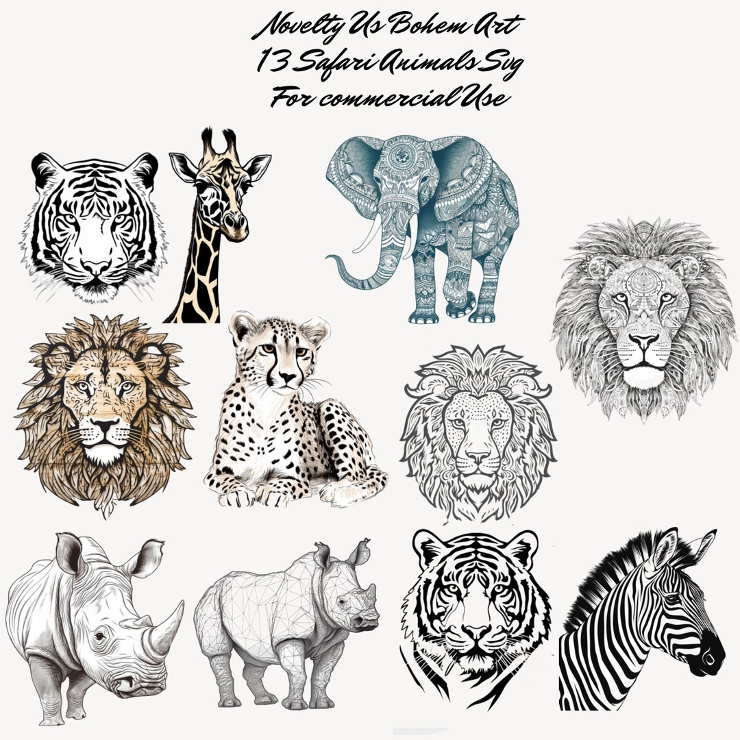 Cute Safari Animals Outline SVG and Png Bundle Jungle Animal - Etsy UK