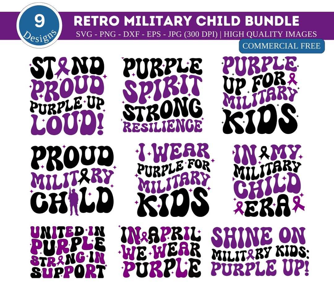 Retro Military Child SVG PNG Bundle| Purple up for Military Kids Svg ...