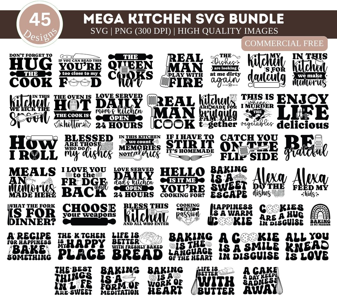 Mega Kitchen SVG PNG Bundle| Cutting Board Svg| Kitchen Towel Svg| Pot ...