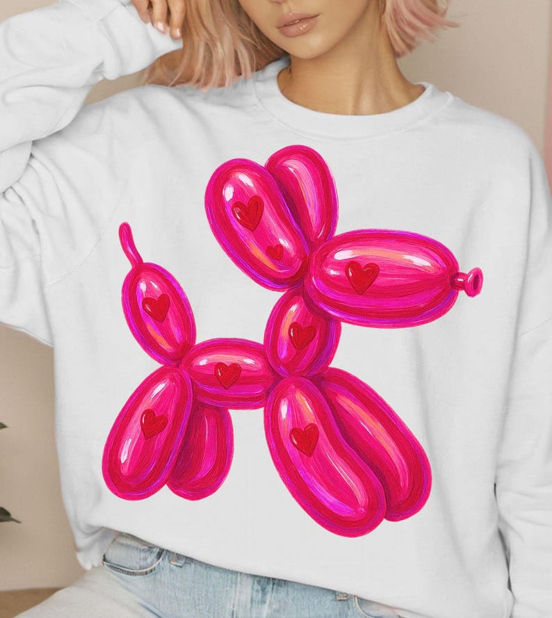 Pink Brushstroke Balloon Dog Png, Valentine Balloon Dog Sublimation ...