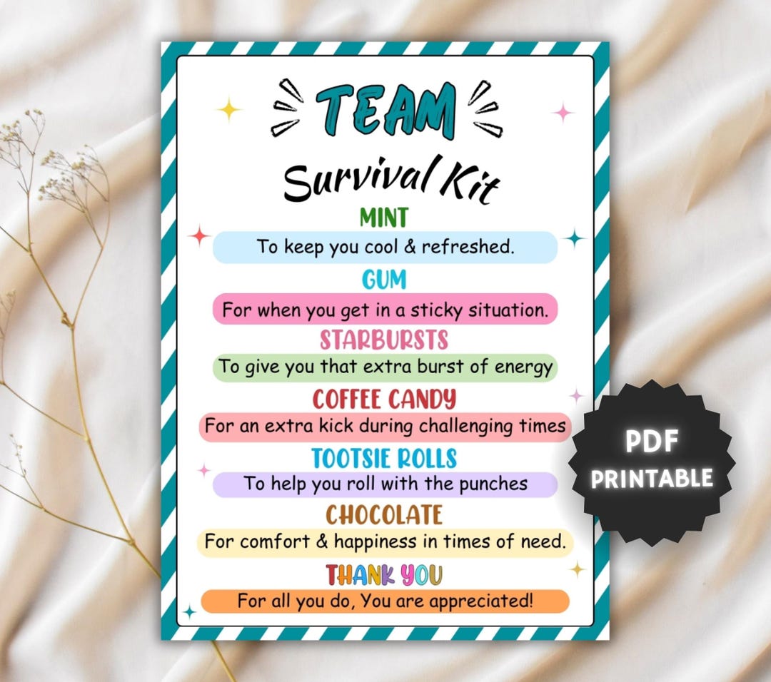 Editable Team Survival Kit Gift Tag Printable, Employee Welcome Gift Survival Kit, Staff Welcome ...
