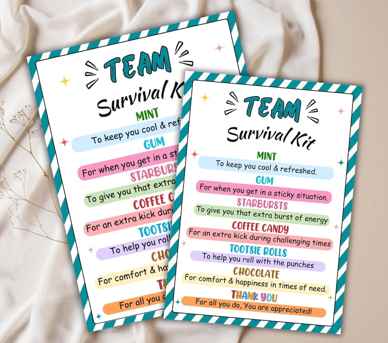 Editable Team Survival Kit Gift Tag Printable, Employee Welcome Gift ...